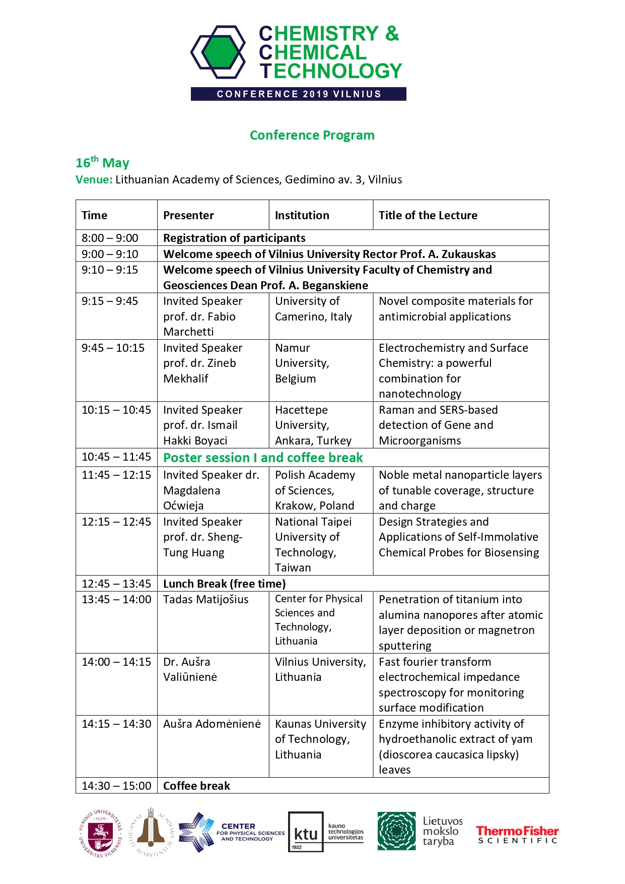 Conference Program Chemistry Conference 2019